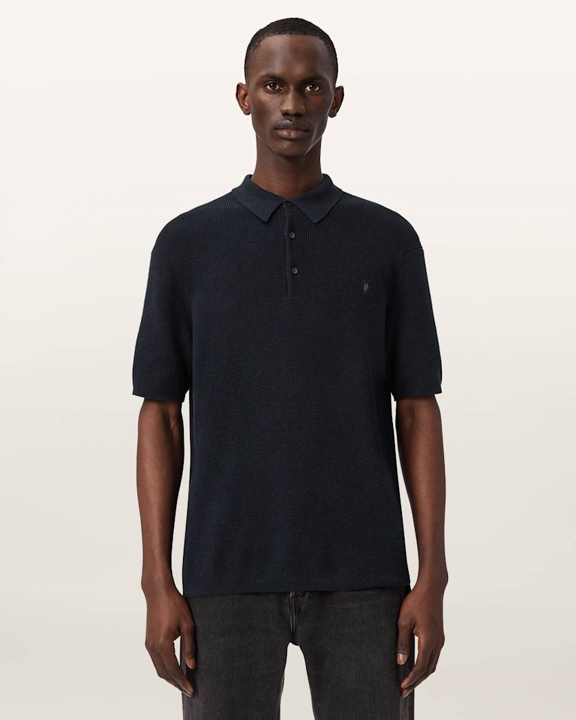 Aspen Waffle Texture Ramskull Polo Shirt BOND BLUE | ALLSAINTS